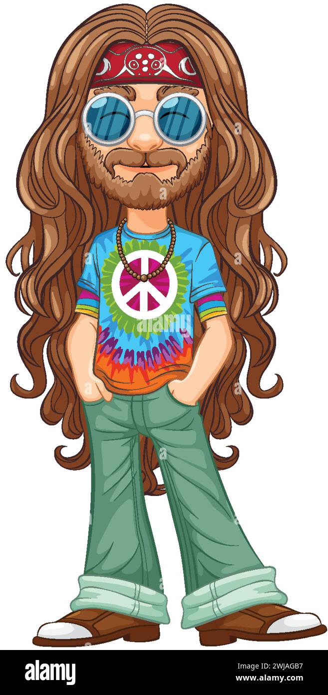 Colorful hippie with peace sign and sunglasses Stock Vector Image & Art ...