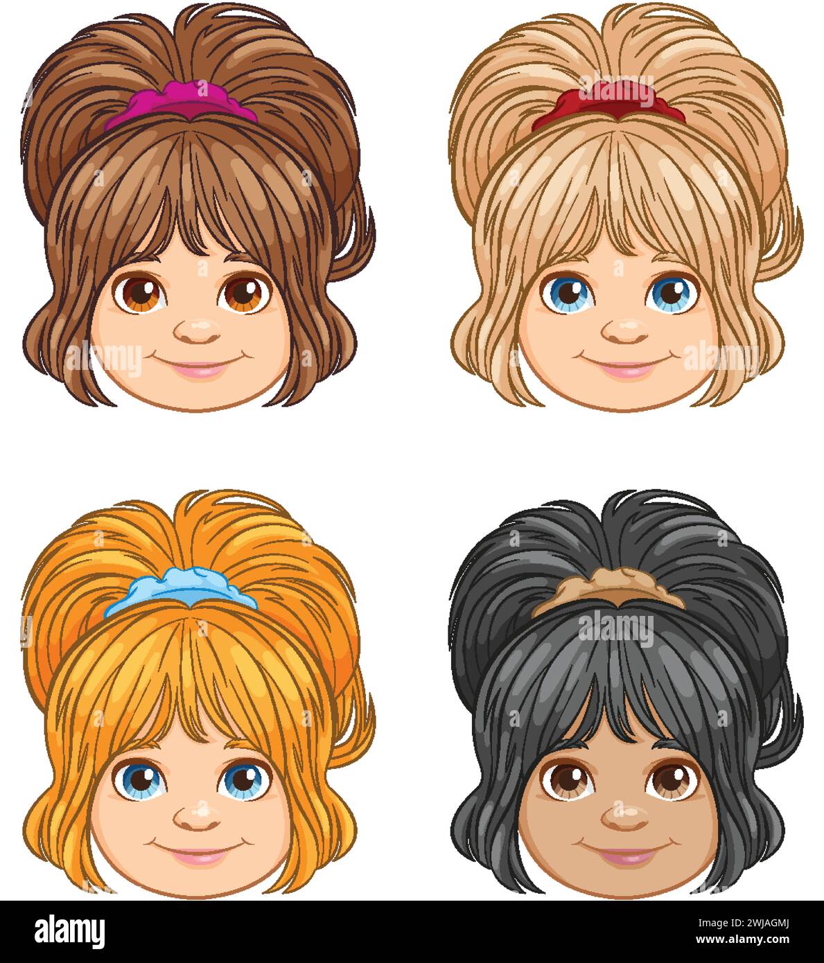 Four cartoon girls with different hairstyles and colors Stock Vector ...
