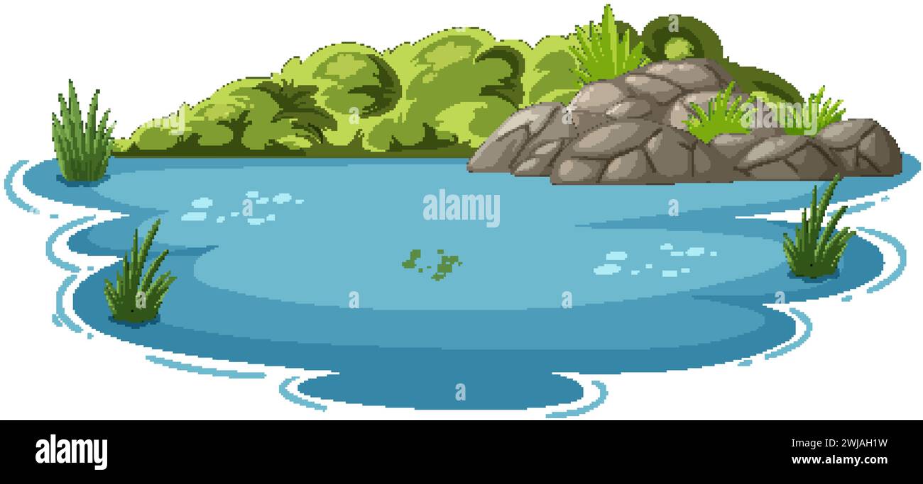 Vector illustration of a tranquil pond scene Stock Vector Image & Art - Alamy
