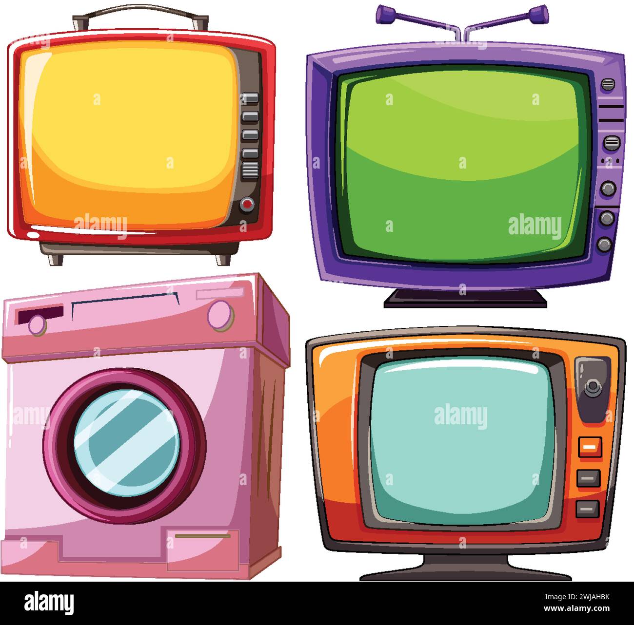 Vector illustration of vintage television sets and washer Stock Vector ...