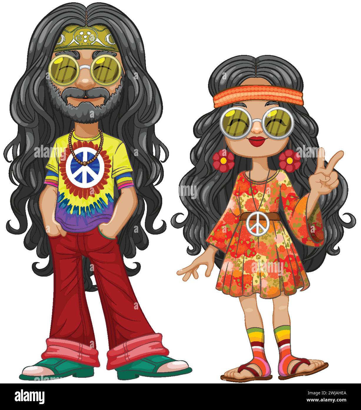 Colorful, retro hippie man and girl in vector art Stock Vector Image ...