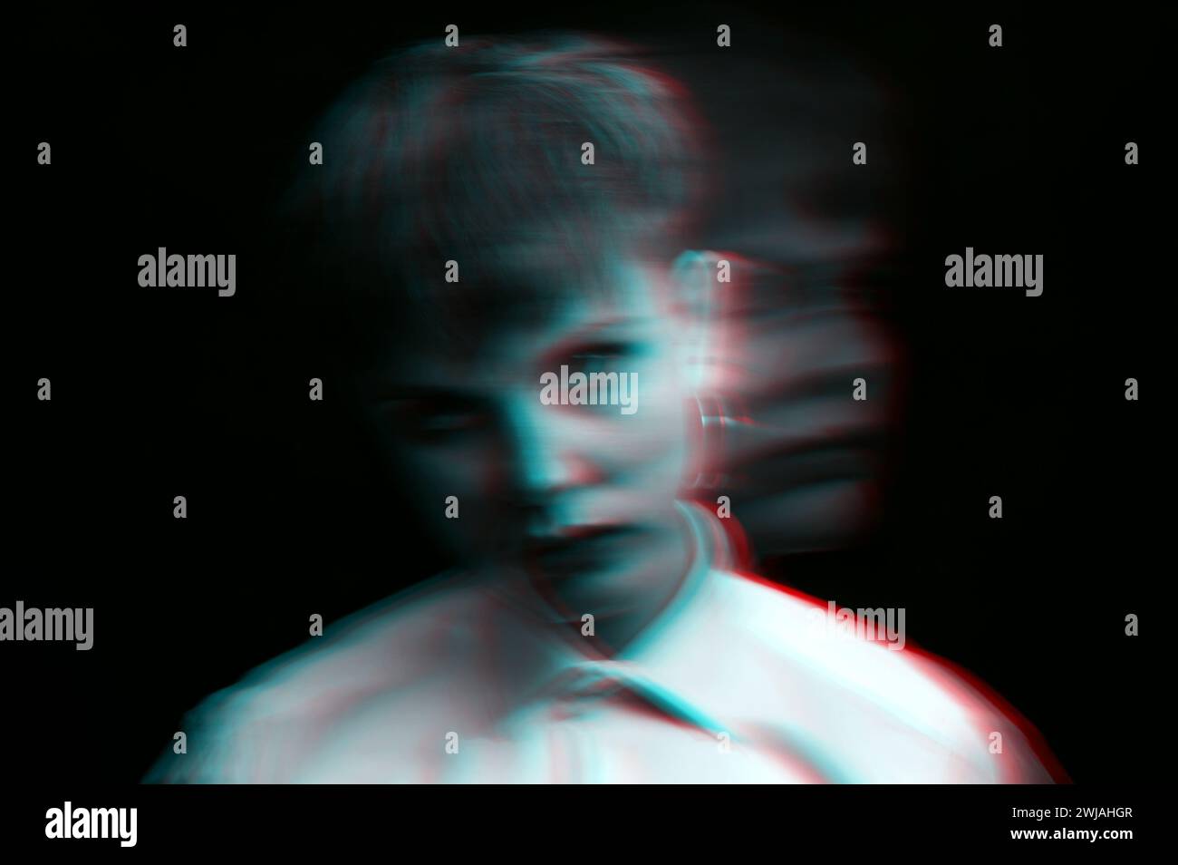 psychopath with mental disorders and insanity on a dark background. A ...