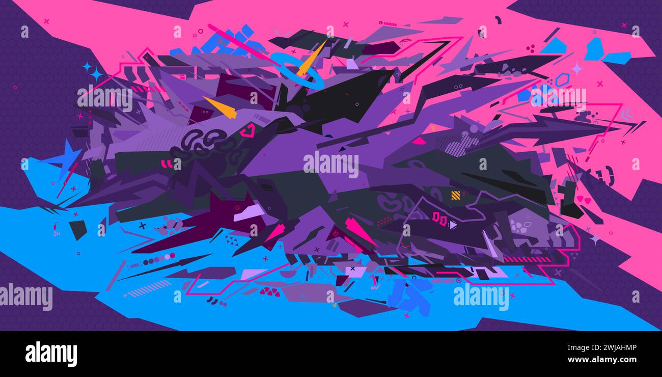 Cool Trendy Abstract Urban Neon Futuristic Geometric Graffiti Street ...