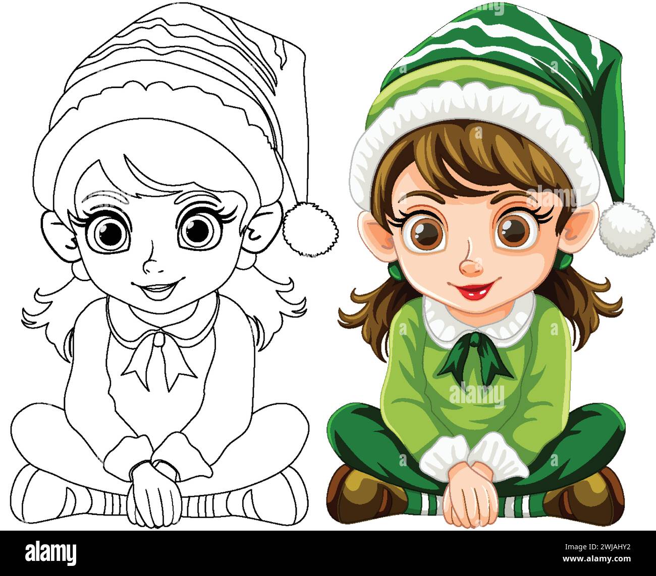 "Vector illustration of an elf girl, colored and line art Stock Vector ...