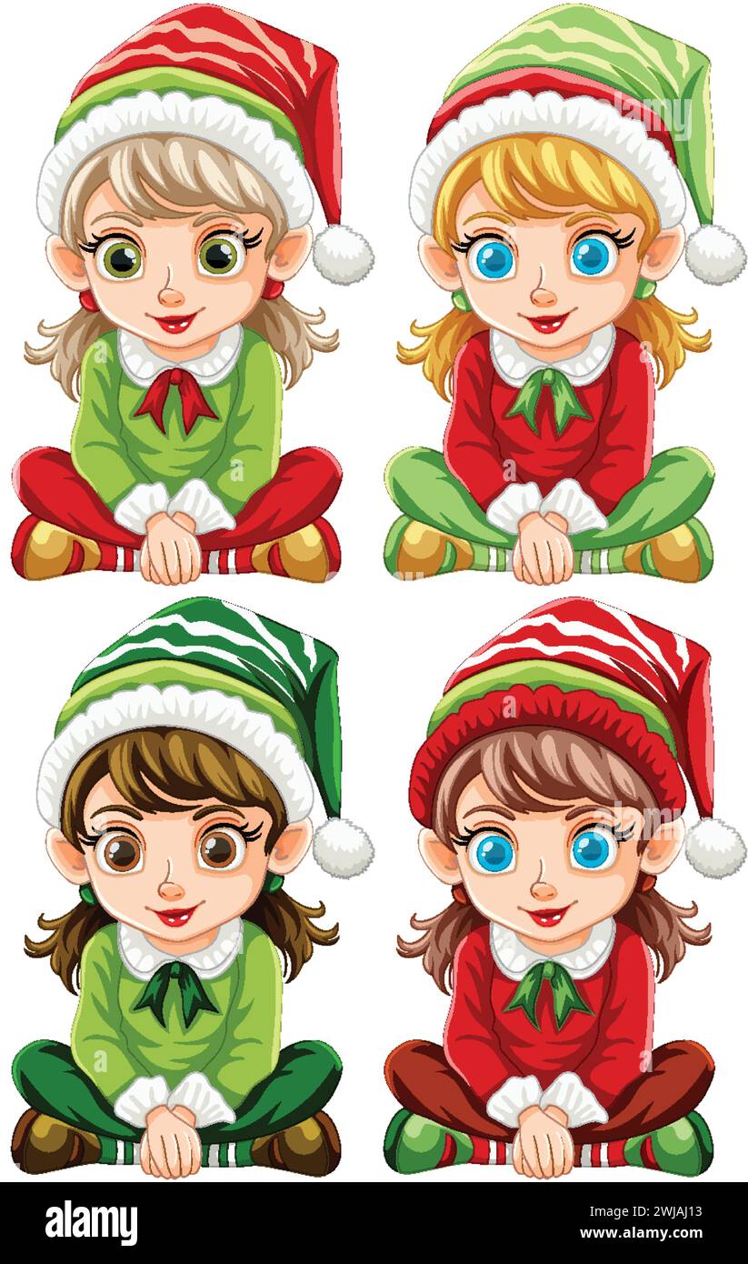 Four cheerful elves in festive holiday attire Stock Vector Image & Art ...