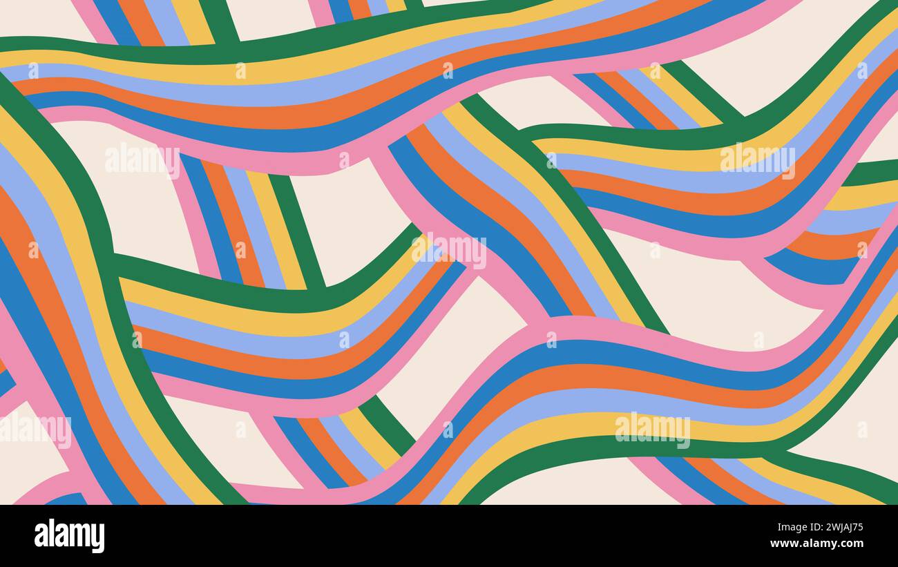 Curve rainbow colors stripes pattern. Psychedelic trippy background in ...