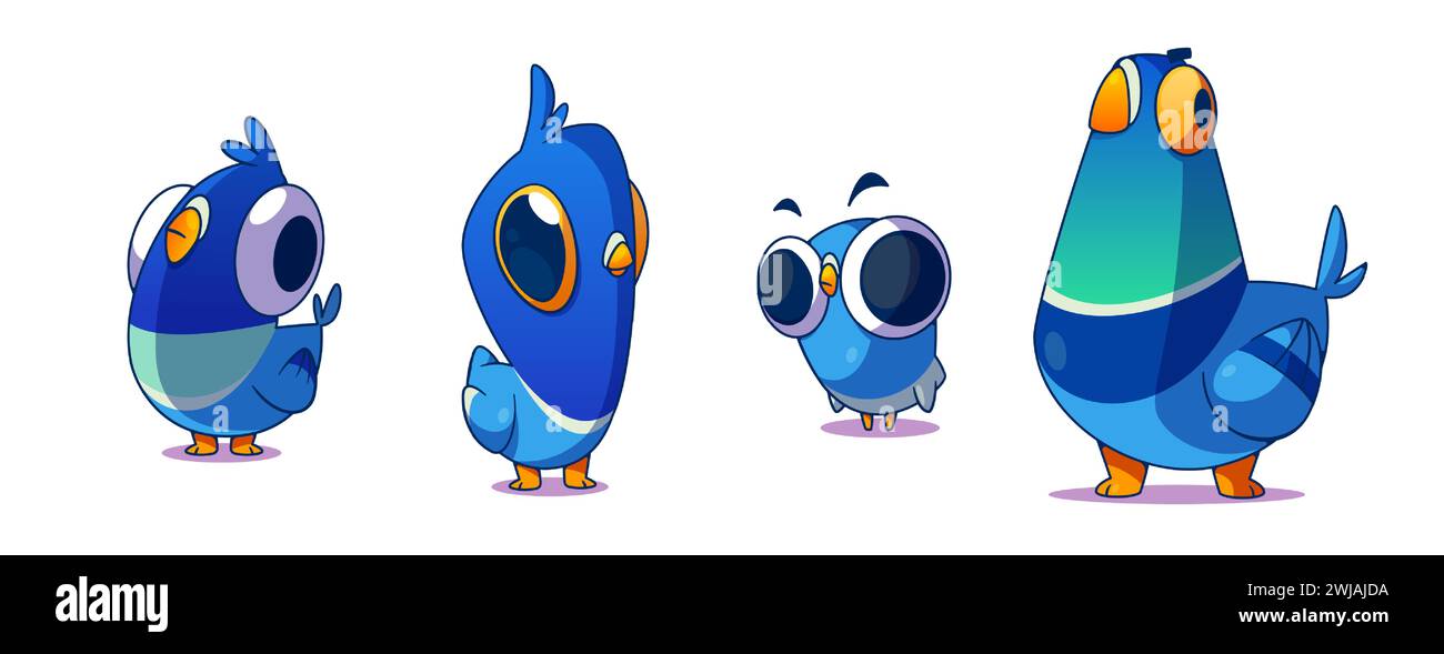 Pigeon funny cartoon character set. Vector illustration collection of ...