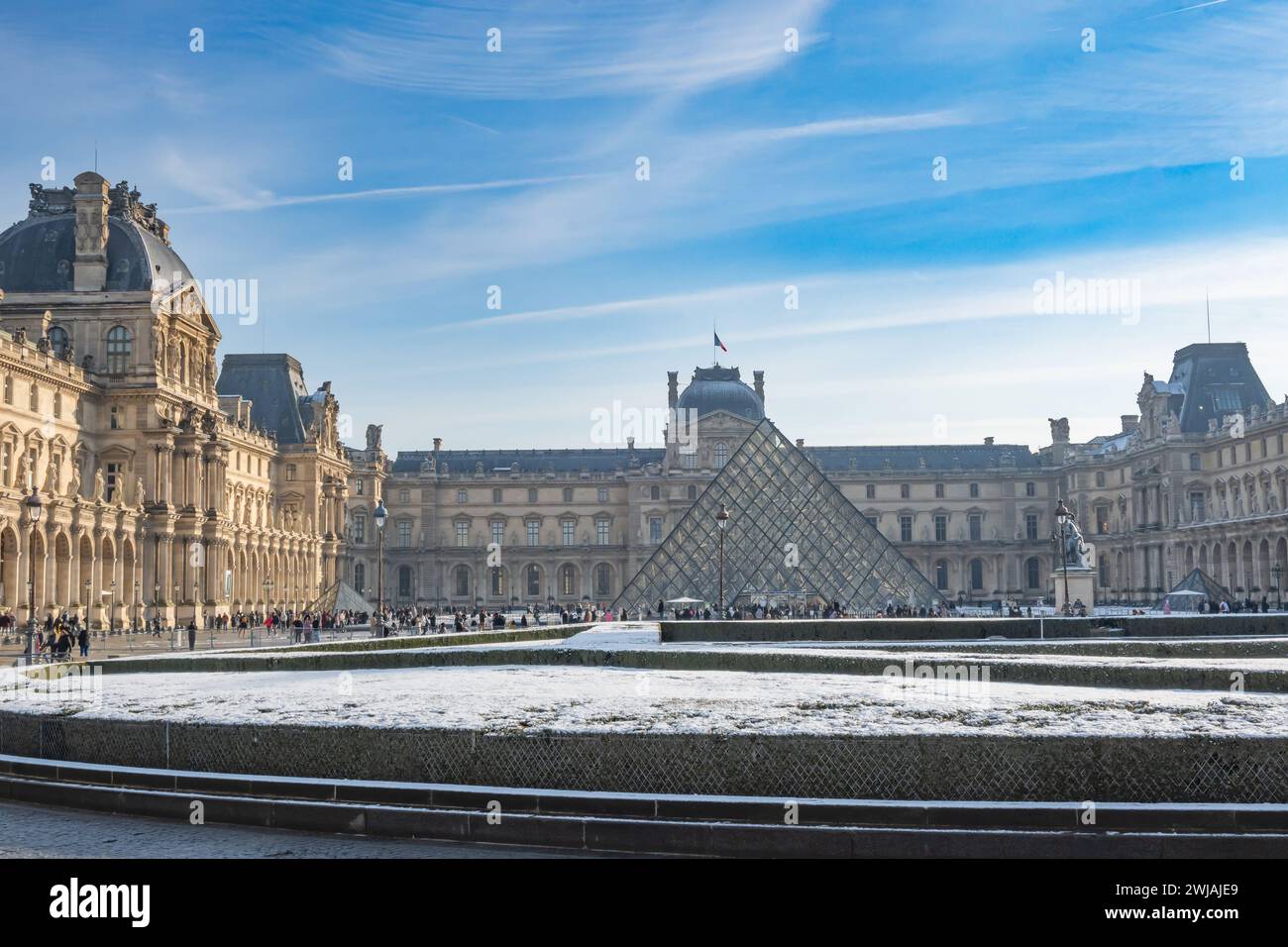 Paris, France, Pyramid and Louvre museum under snow, Editorial only ...