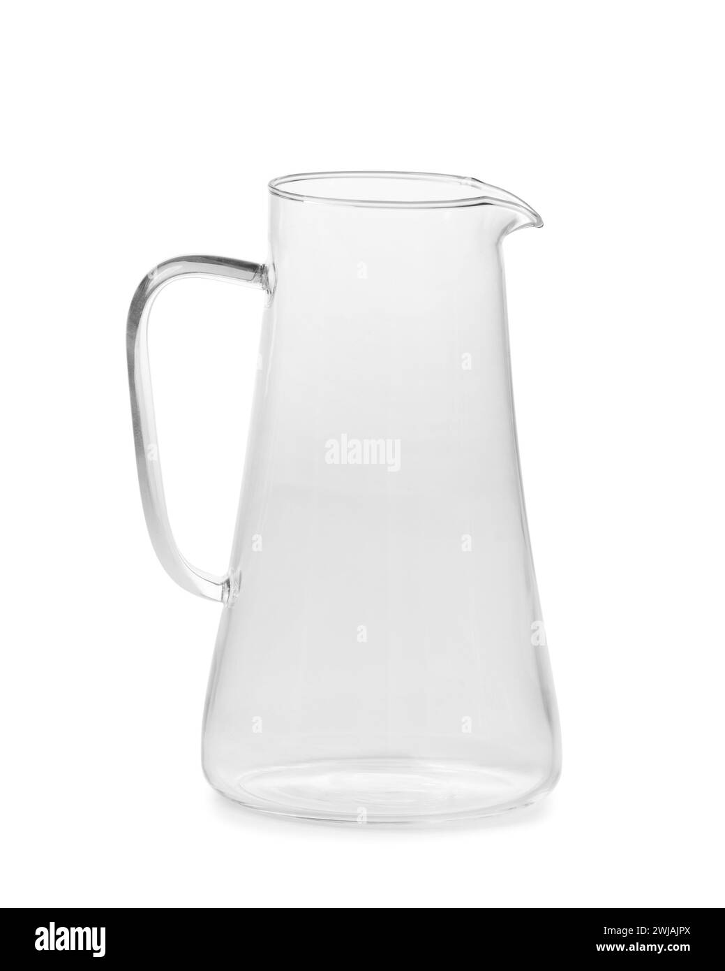 Empty glass transparent jug for milk, cold and hot drinks, isolated on ...