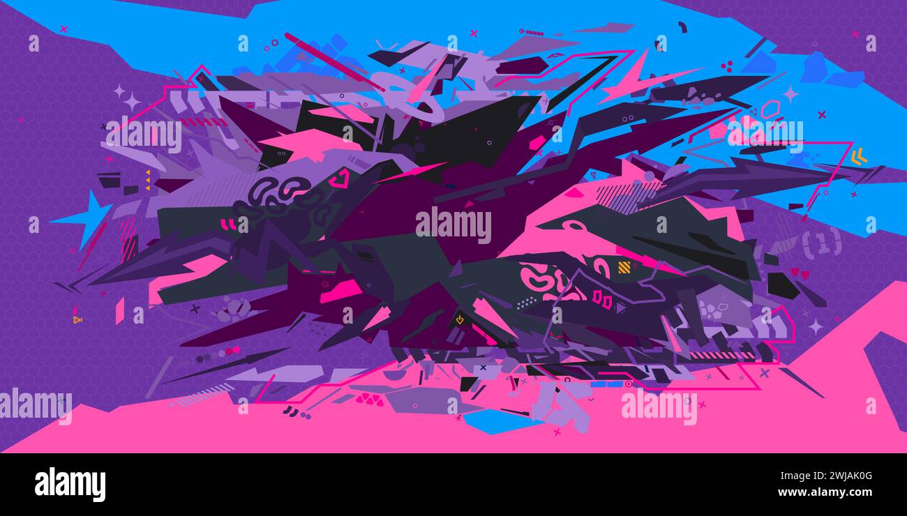 Trendy Abstract Urban Neon Futuristic Geometric Graffiti Street Art ...