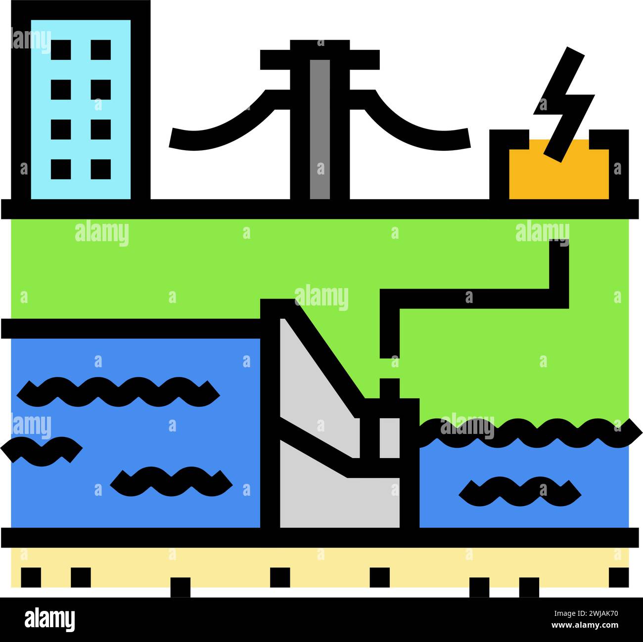 energy transmission hydroelectric power color icon vector illustration ...