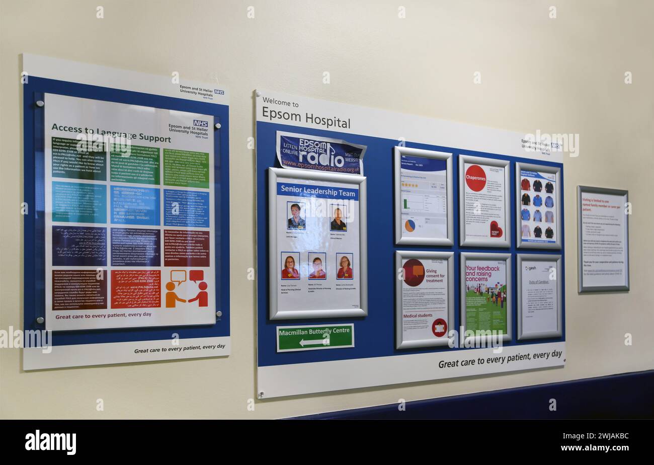 Noticeboard on the Corridor Walls of Epsom General Hospital Surrey ...