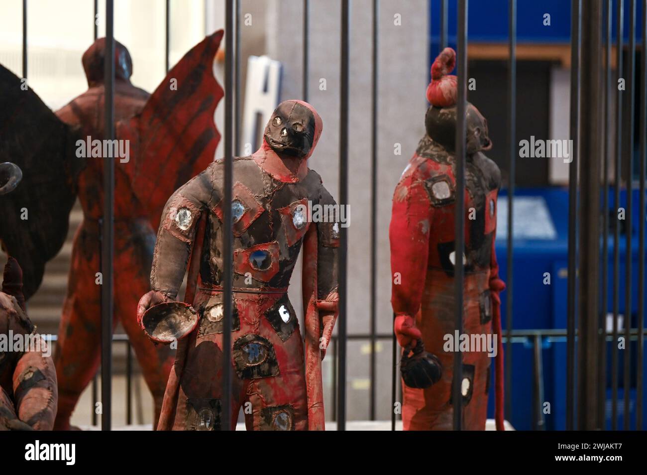 05 February 2024, Saxony-Anhalt, Halle (Saale): Figures of the Bizango ...