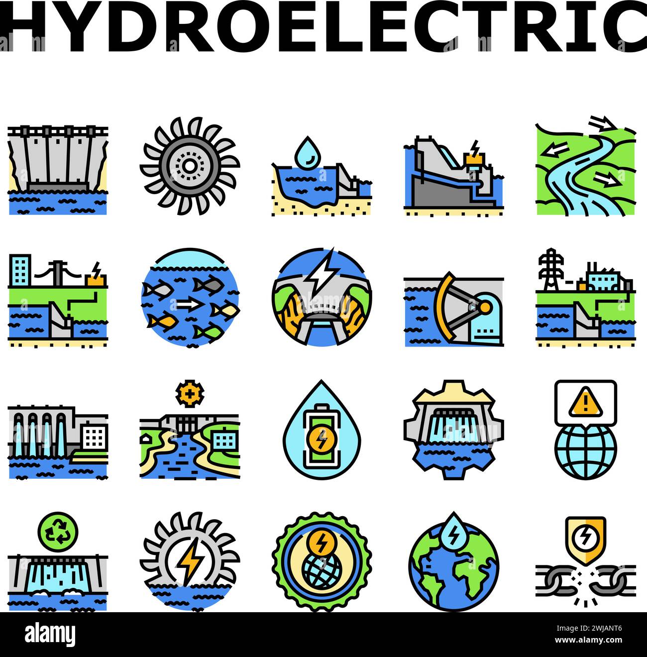 hydroelectric power plant energy icons set vector Stock Vector Image & Art - Alamy