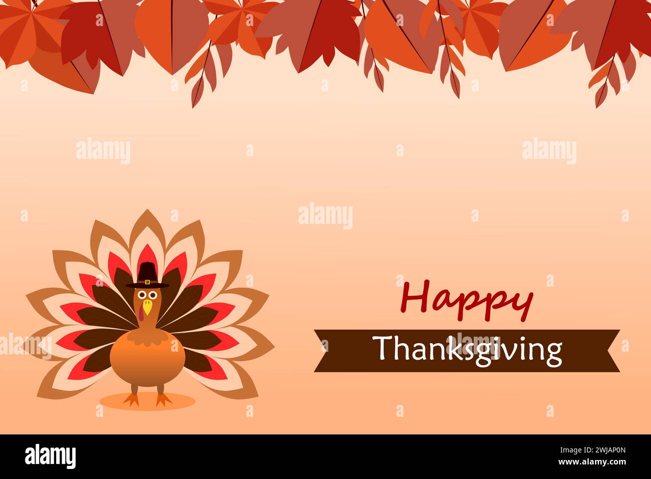 Celebration of Thanksgiving Day with turkey bird and autumn leaves ...