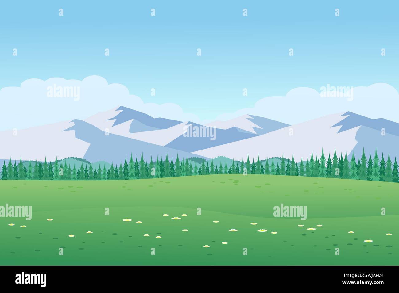 Panorama of spring summer beautiful nature, green grasslands meadow ...