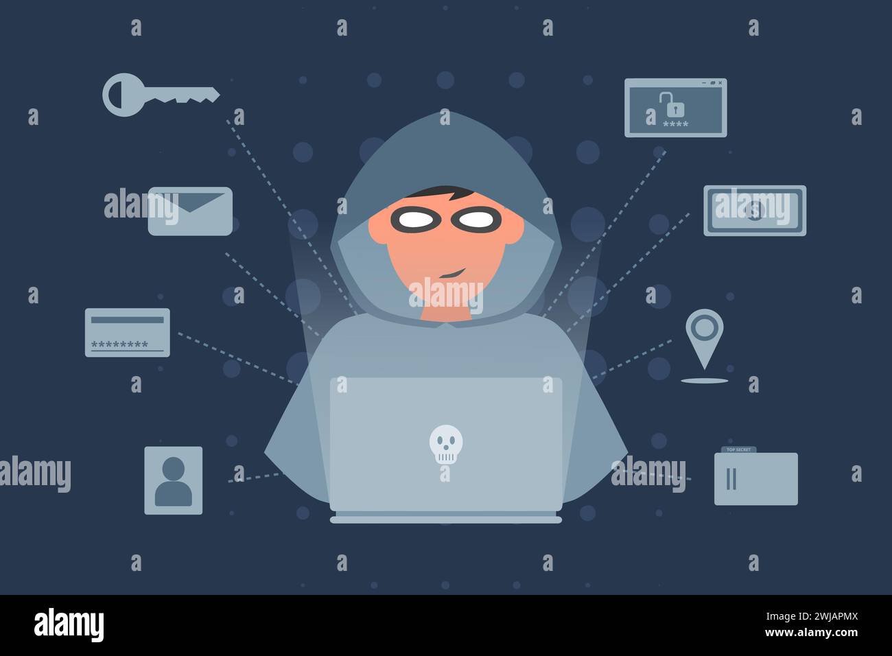 Hacker Or Cyber Criminal With Laptop Stealing User Personal Data