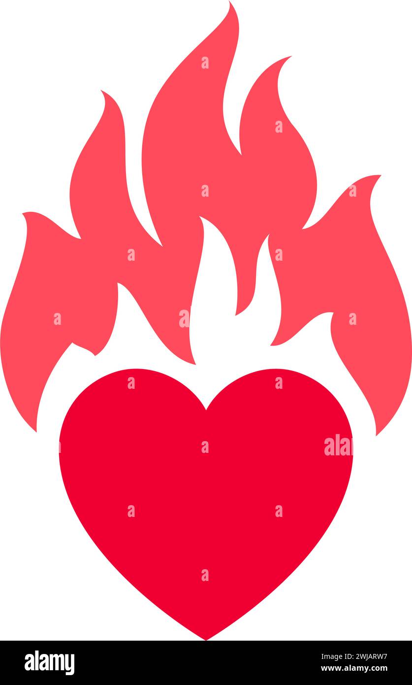 Heart fire flame icon or Valentines day symbol, holiday sign designed ...
