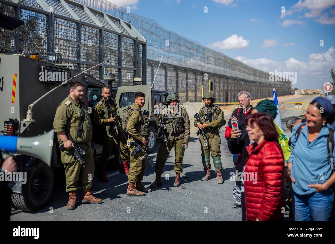 Nitzana, Israel. 14th Feb, 2024. Israeli soldiers stand guard as ...