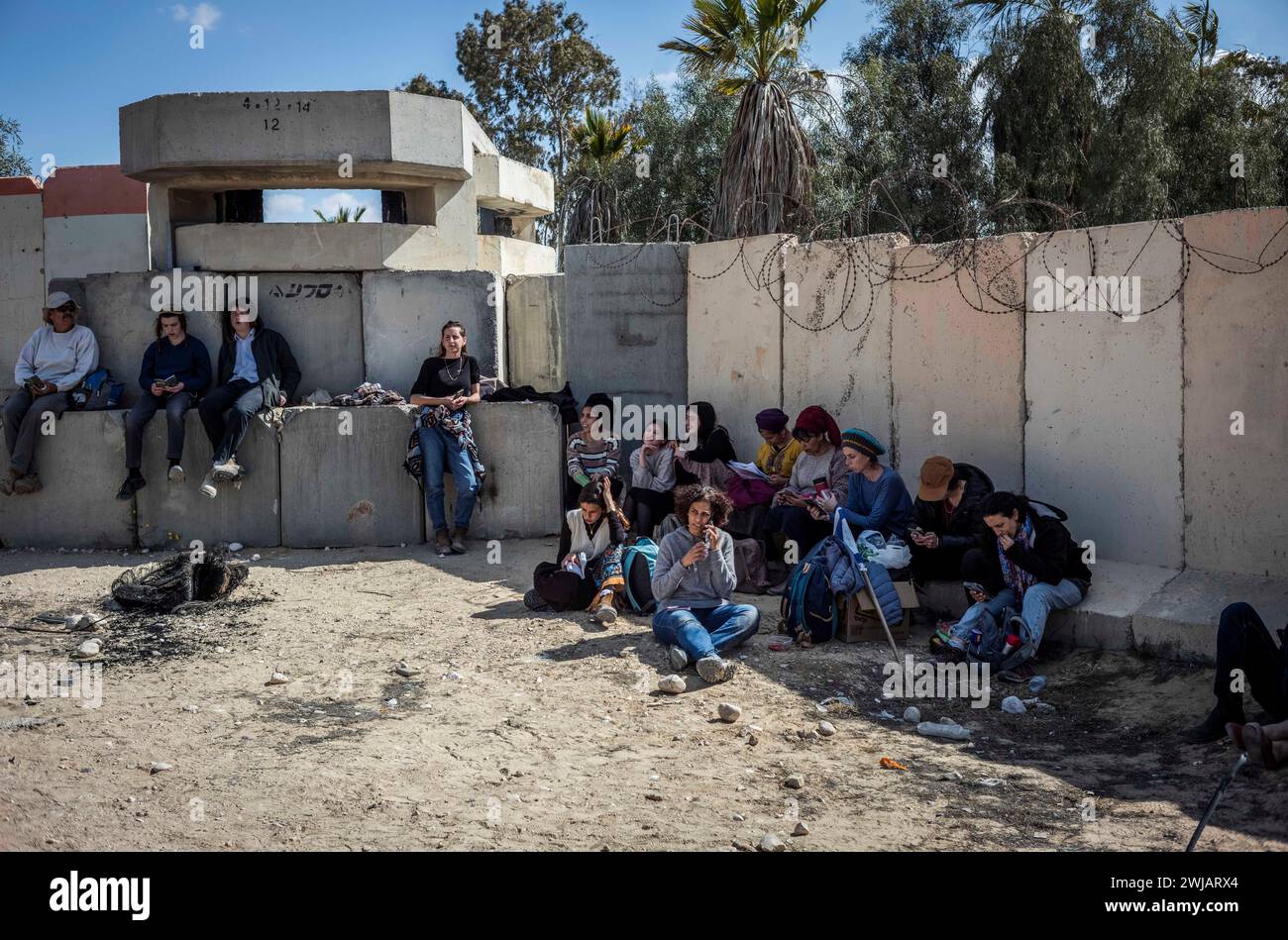 Nitzana, Israel. 14th Feb, 2024. Israeli right-wing activists block the ...