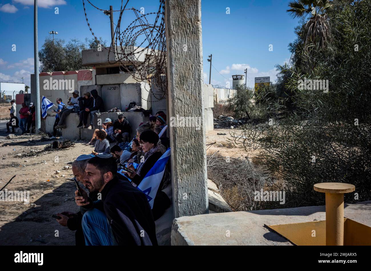 Nitzana, Israel. 14th Feb, 2024. Israeli right-wing activists block the ...