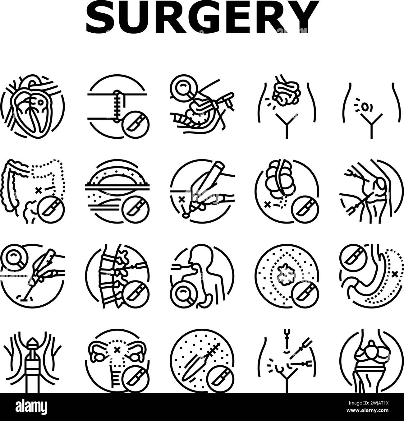 Surgery Doctor Surgeon Hospital Icons Set Vector Stock Vector Image