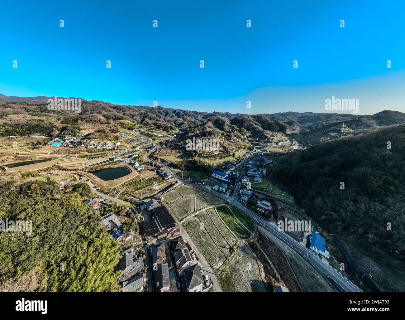 An aerial view of the Hondani area in Hojo, Ehime Prefecture, Japan ...