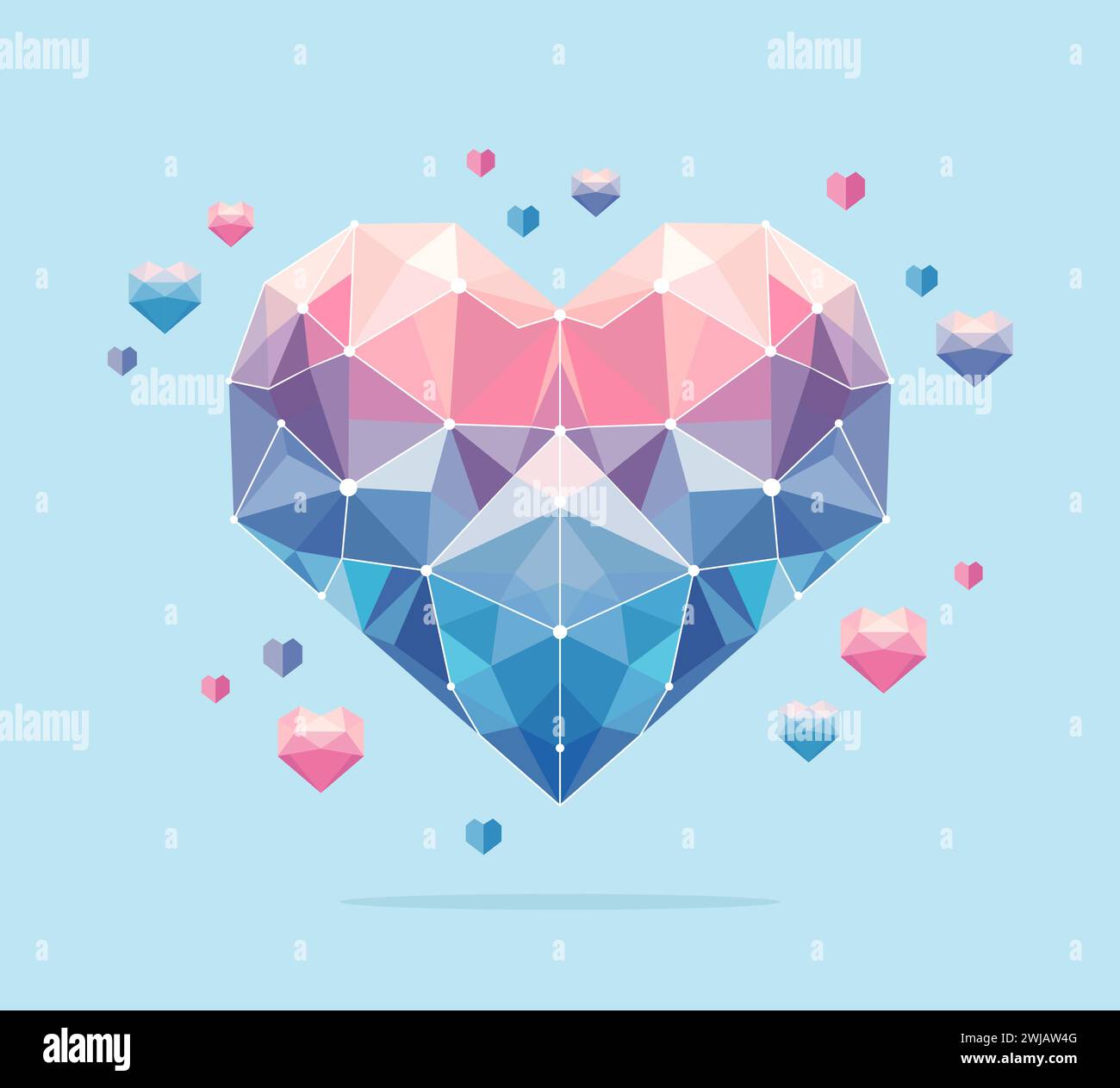 Multicolored polygonal heart on blue background, flat vector ...