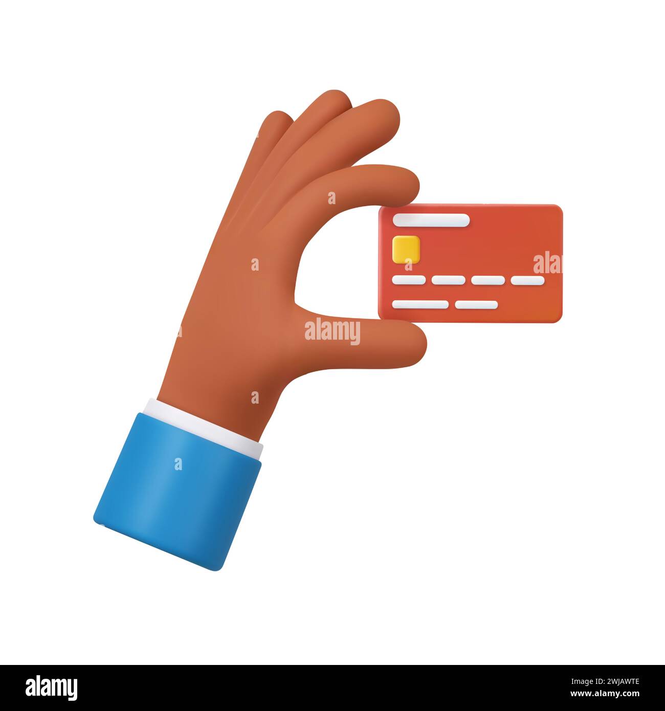 3D cartoon hand of businessman holds debit or credit card. Concept of ...