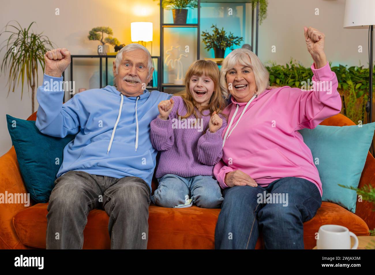 Grandfather granddaughter celebrating goal hi-res stock photography and ...
