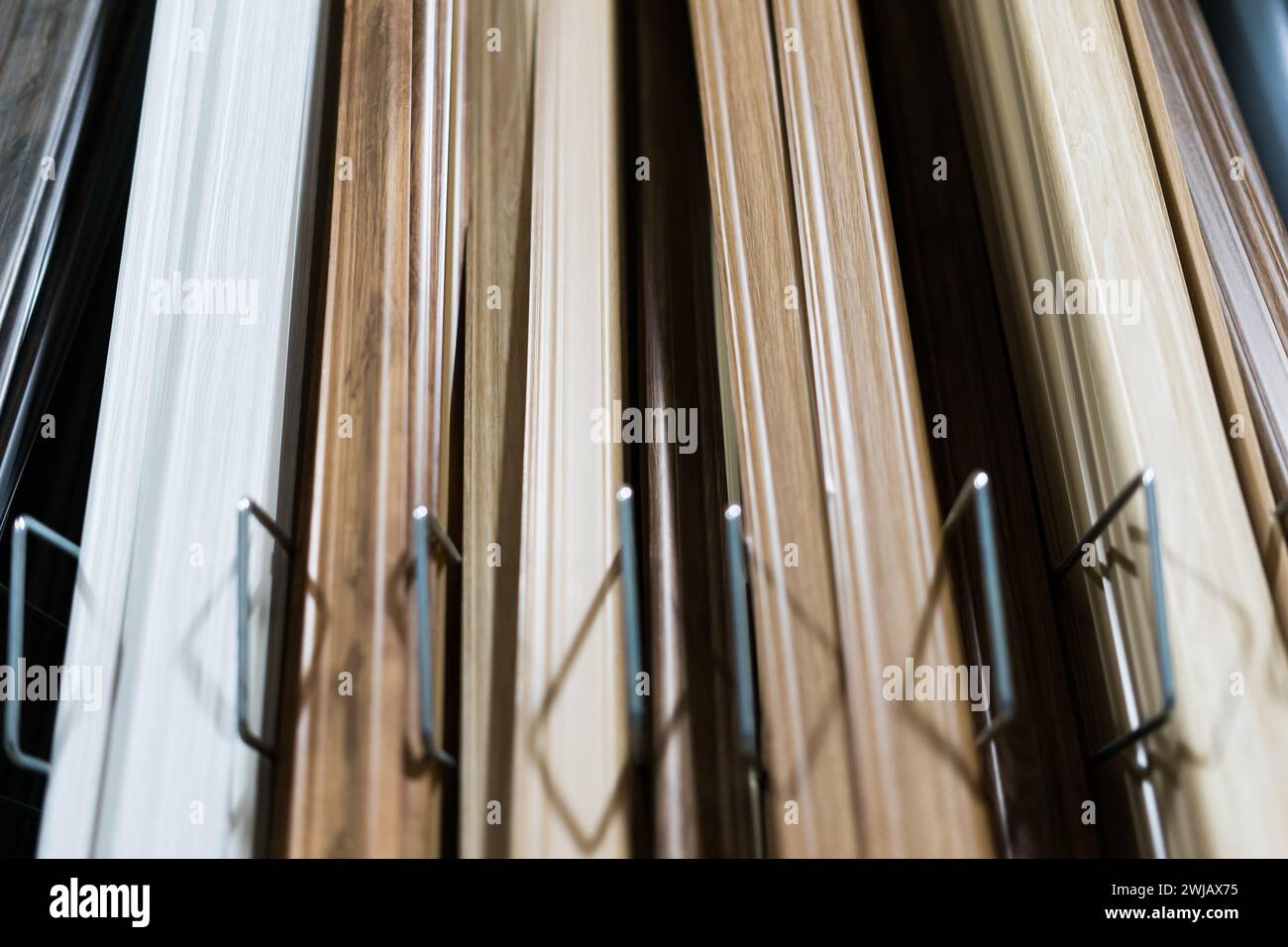 Wooden floor plinth, assortment of baseboard. Production of ...