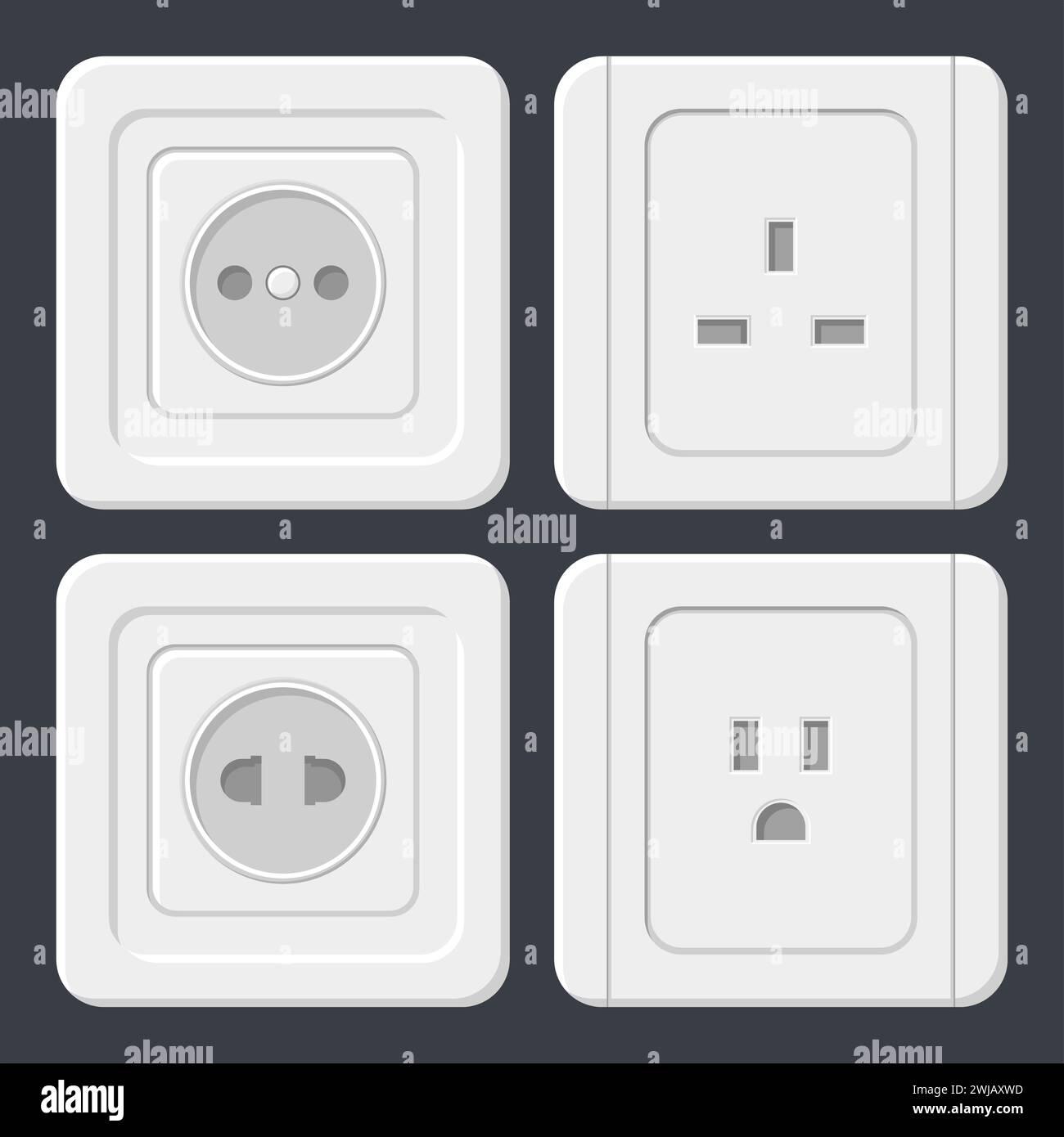 Collection of White Electrical Socket Icons. Design Graphics. Vector ...