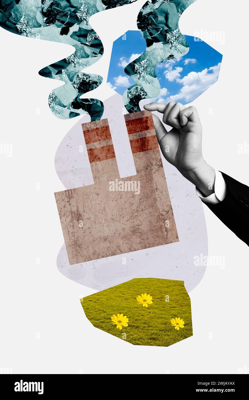 Vertical collage picture factory pollution ecosytem care nature harm ...