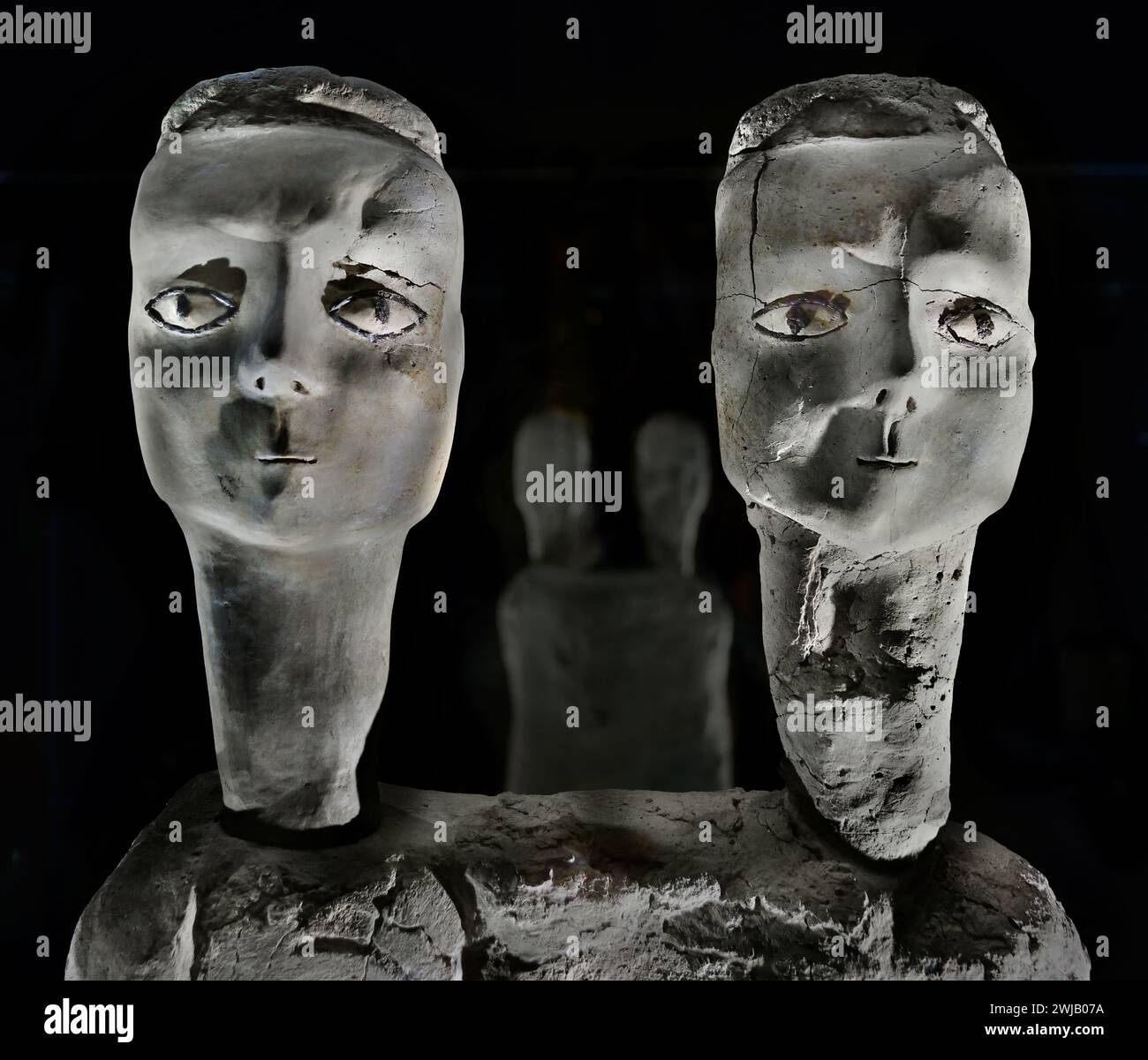 Head statue from Ain Ghazal Pre Pottery 6500 BC Neolithic Jordan Amman ...