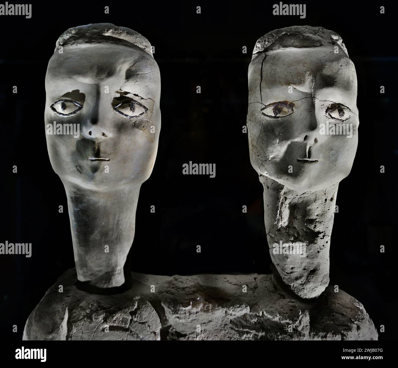 Head statue from Ain Ghazal Pre Pottery 6500 BC Neolithic Jordan Amman ...