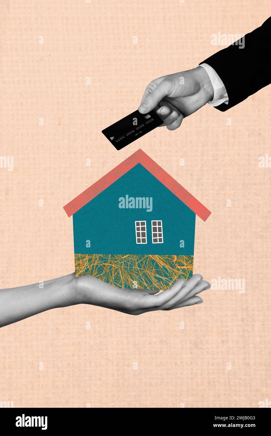 Vertical collage poster new house hand hold property purchase credit ...