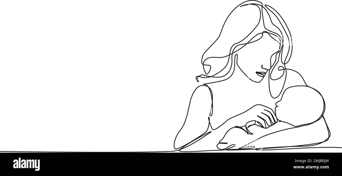 Baby mother single continuous line Stock Vector Images - Alamy