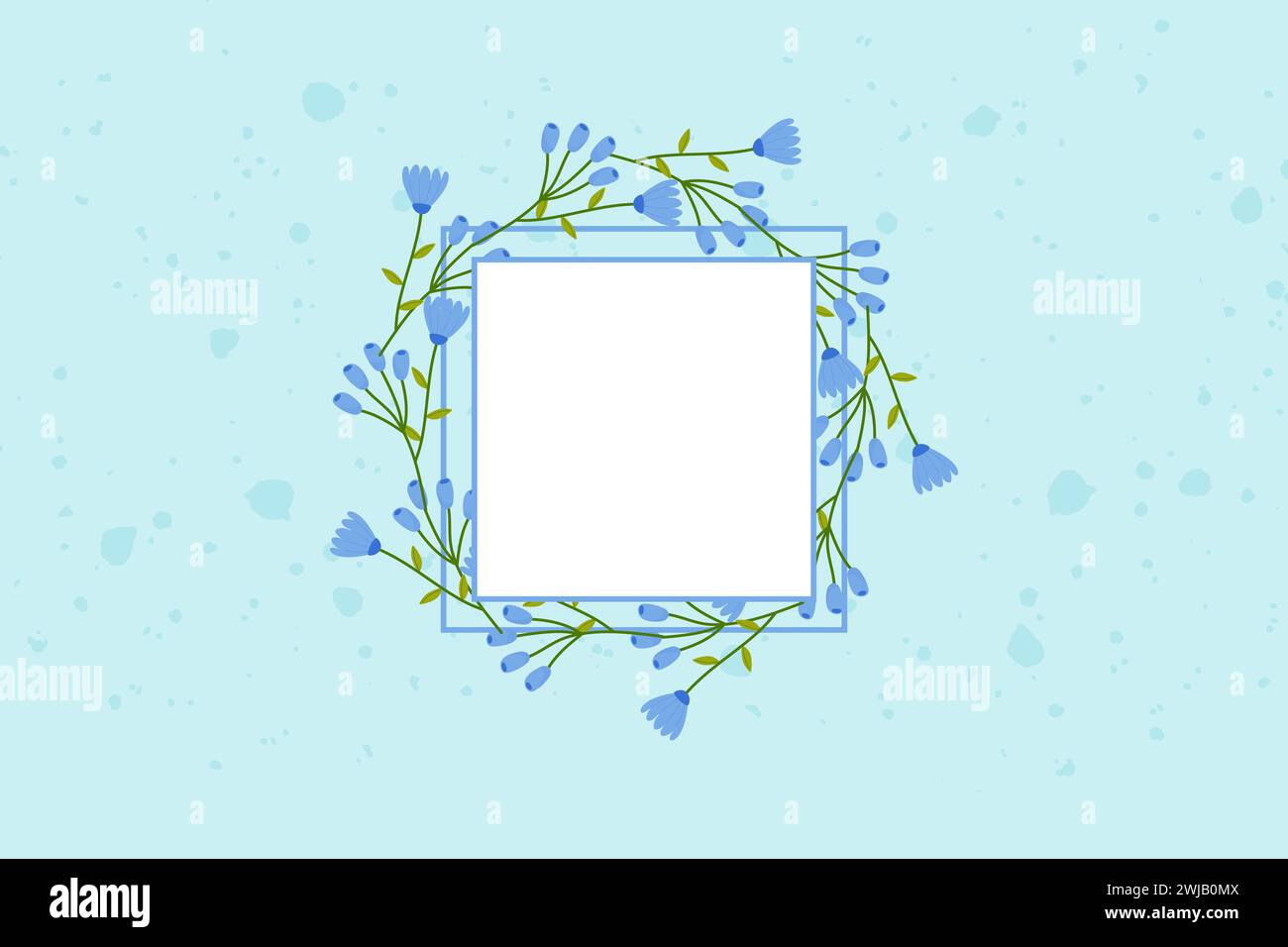 Square flower frame on blue background with spots . For your postcard ...