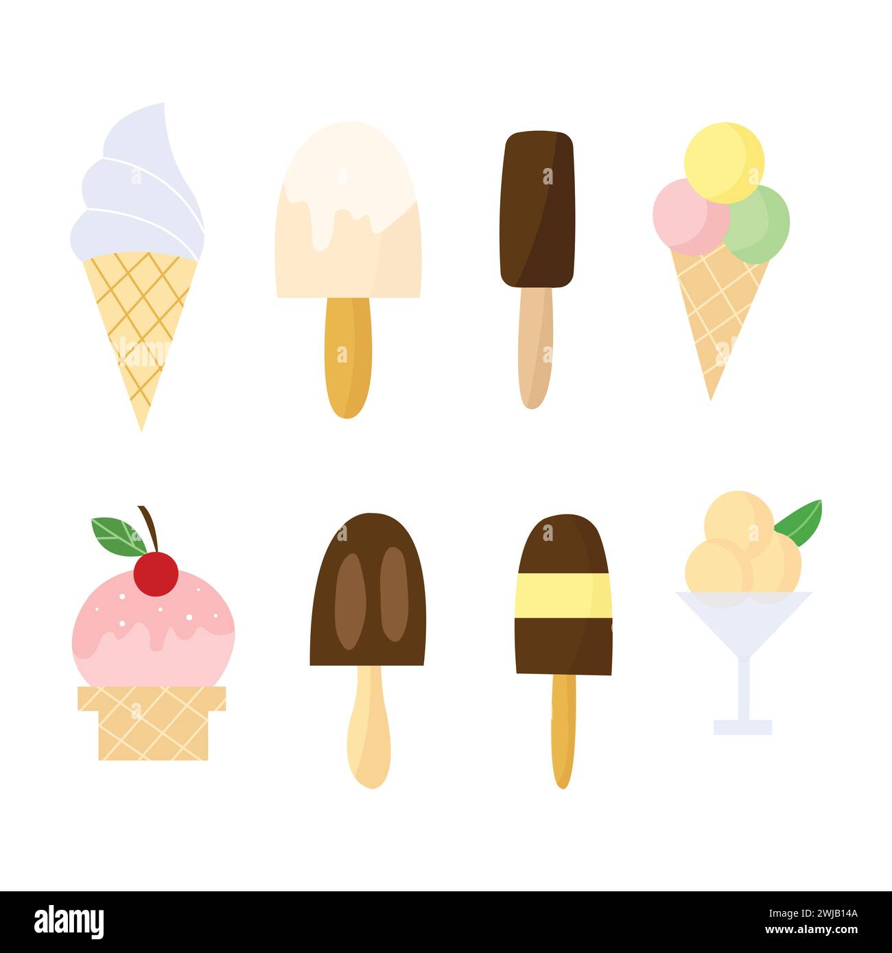 Set of cartoon ice cream illustrations with different toppings ...