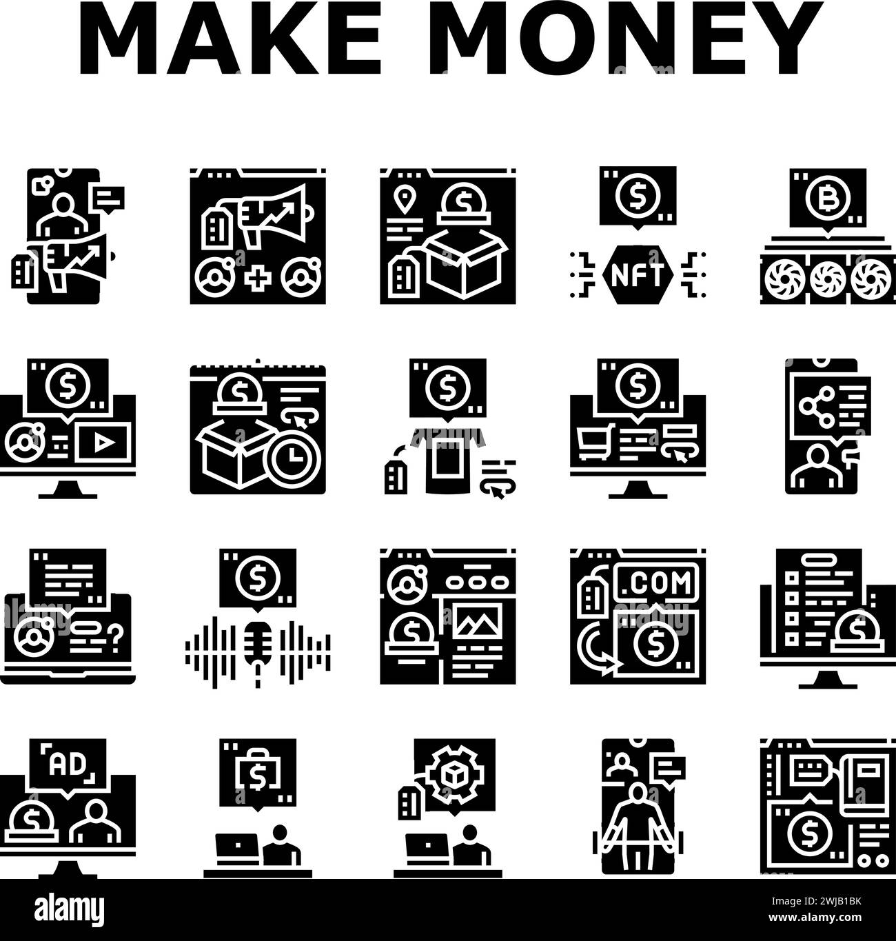 make money internet money online icons set vector Stock Vector Image ...