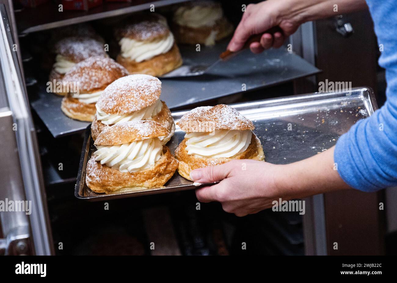 Traditional Swedish semla is sold in large quantities at bakeries in ...