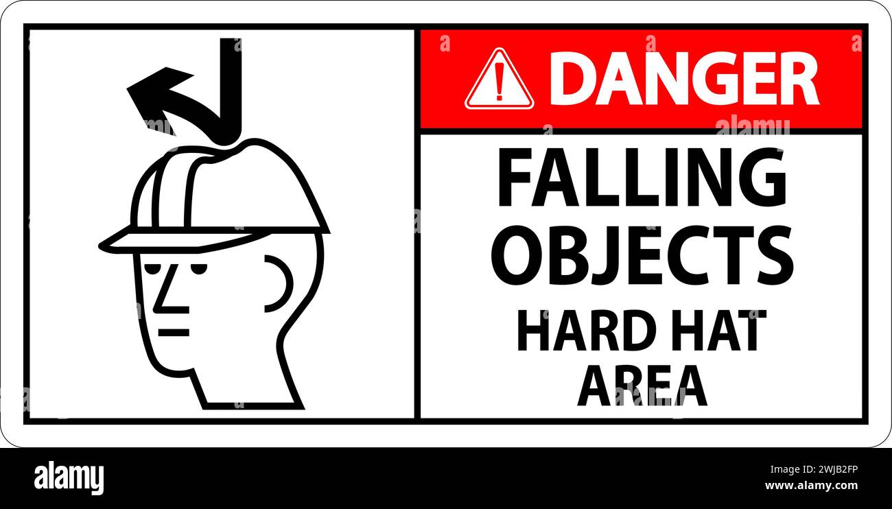 Danger Sign, Falling Objects Hard Hat Area Stock Vector Image & Art - Alamy