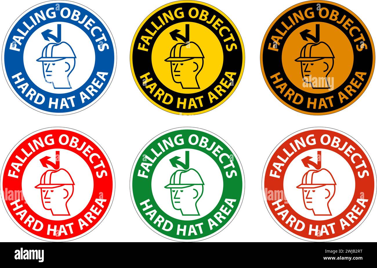 Danger Sign, Falling Objects Hard Hat Area Stock Vector Image & Art - Alamy