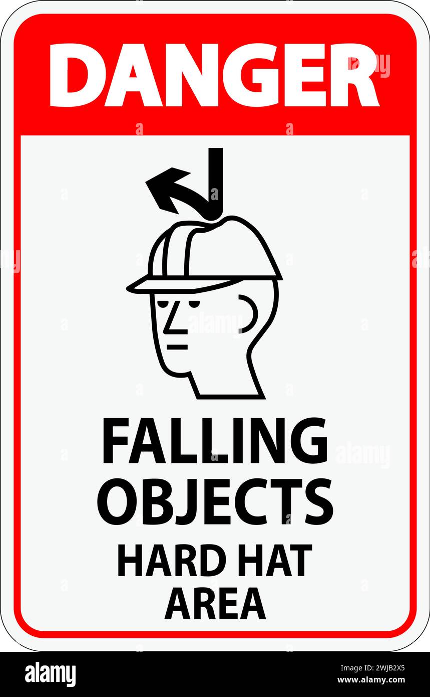 Danger Sign, Falling Objects Hard Hat Area Stock Vector Image & Art - Alamy
