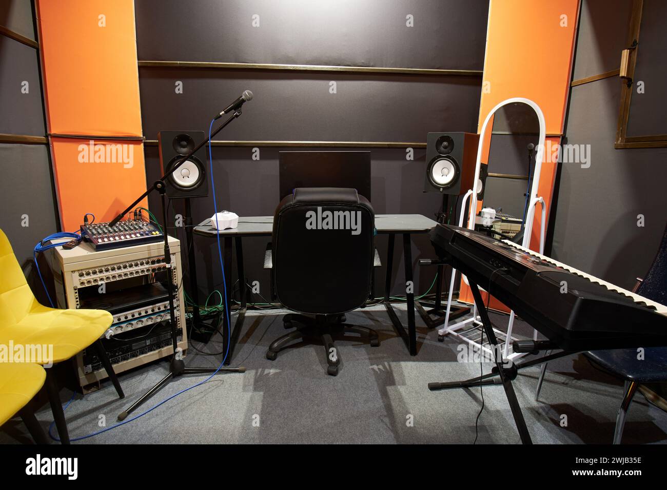 Interior of a recording studio, vocal training class and rehearsal ...