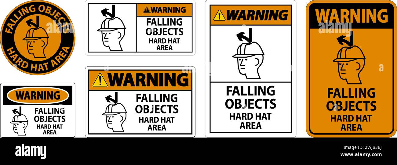 Warning Sign, Falling Objects Hard Hat Area Stock Vector Image & Art ...