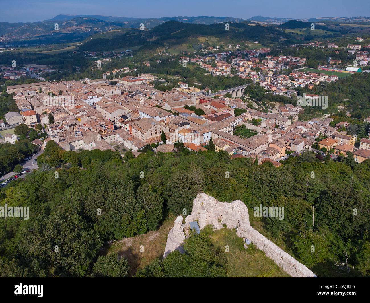 Cagli (Italy, Marche, Pesaro province), view of the city, below the ...