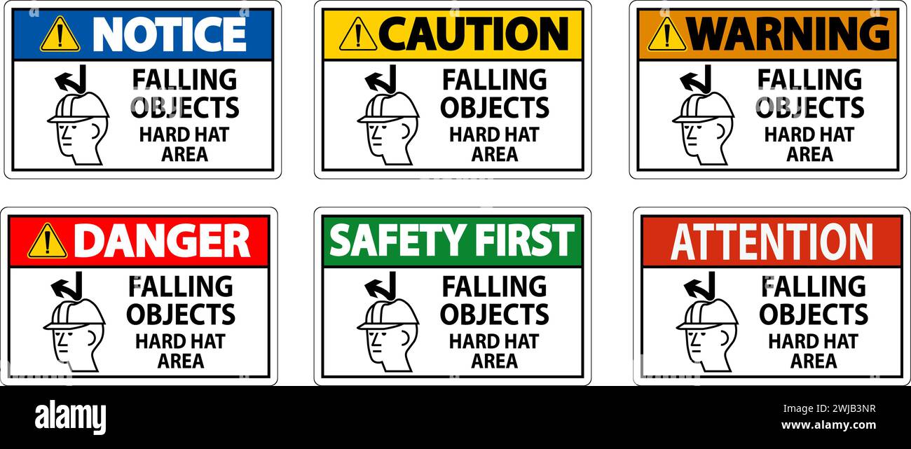 Danger Sign, Falling Objects Hard Hat Area Stock Vector Image & Art - Alamy