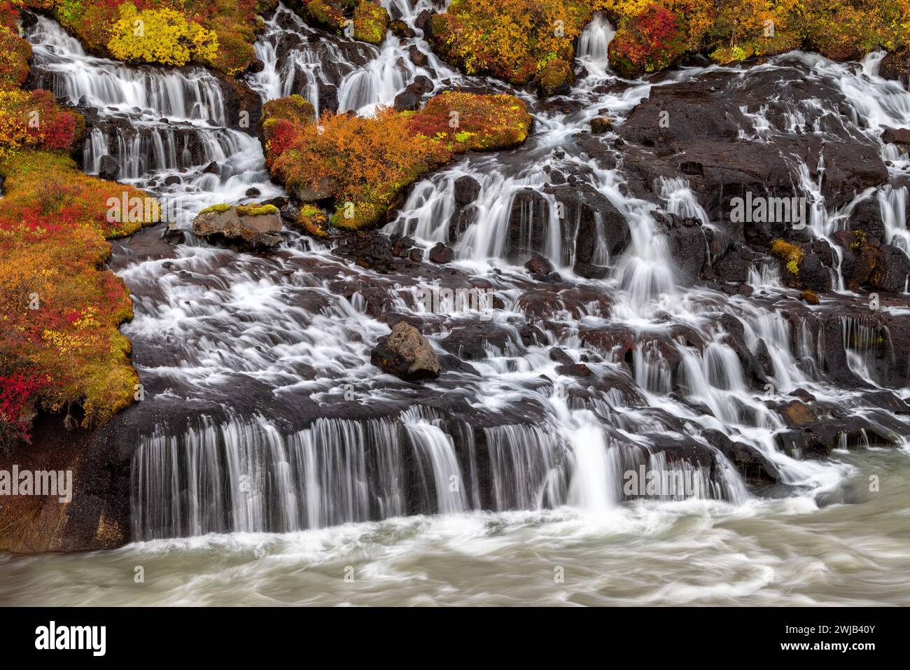 Hraunfossar or Lava Falls, Snaefellsnes peninsula, Iceland. This ...