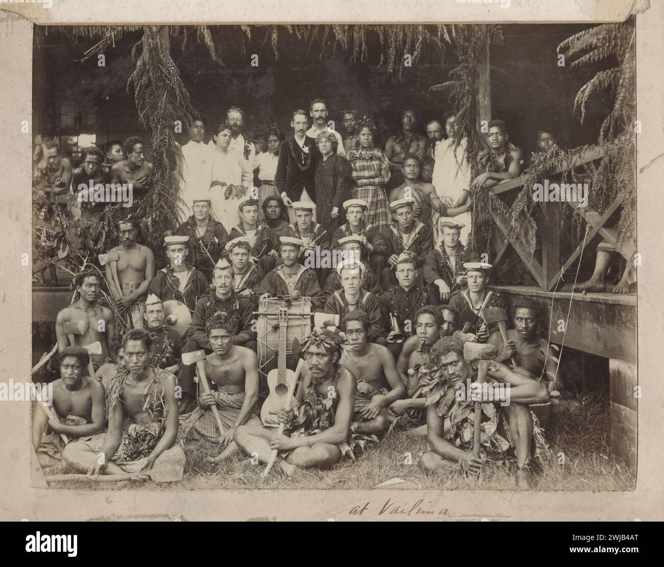 Robert Louis Stevenson, his family and Samoans, and the band of HMS ...